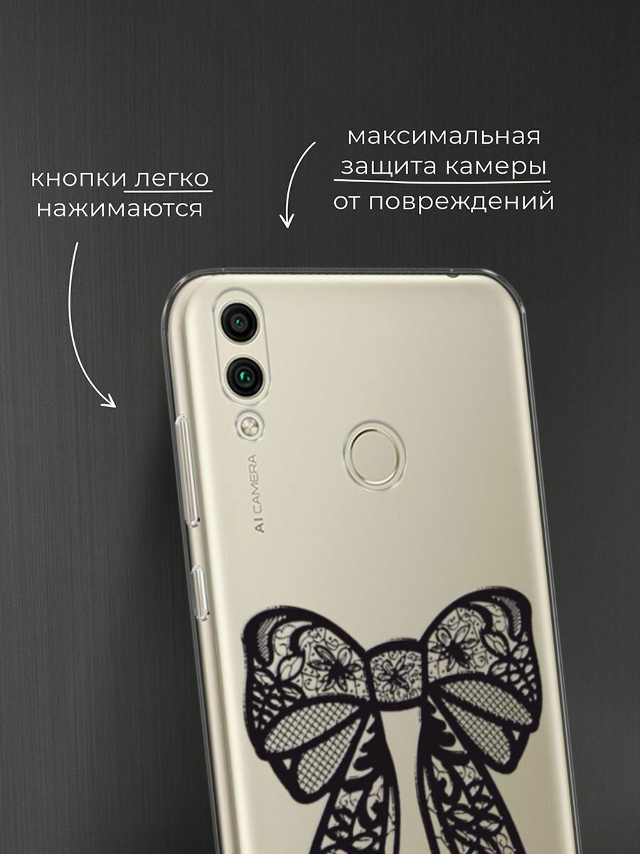 Чехол на Honor 8C / Хонор 8С с принтом "Черный сетчатый бант 2" — фото 1
