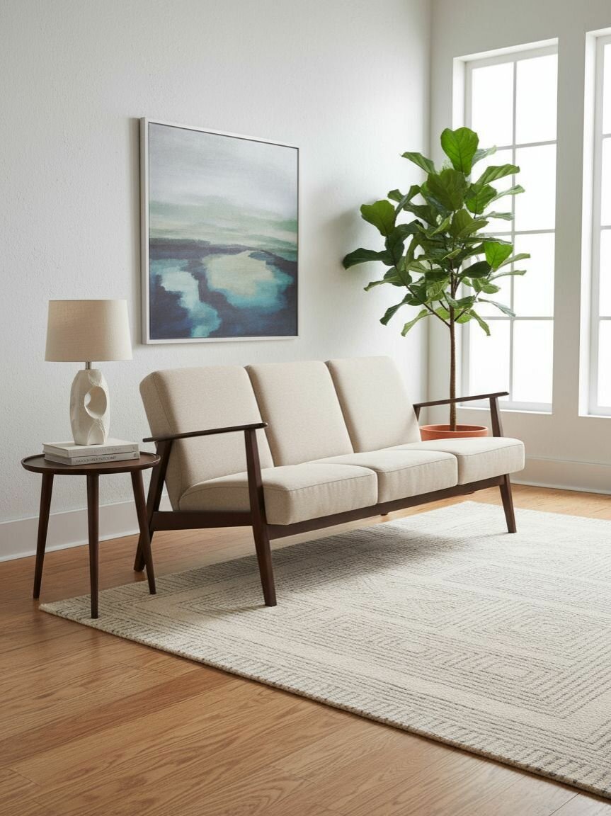 Диван MILANO 3S, бежевый Castel 15, натуральное дерево, ретро-стиль, 3-местный, HALMAR