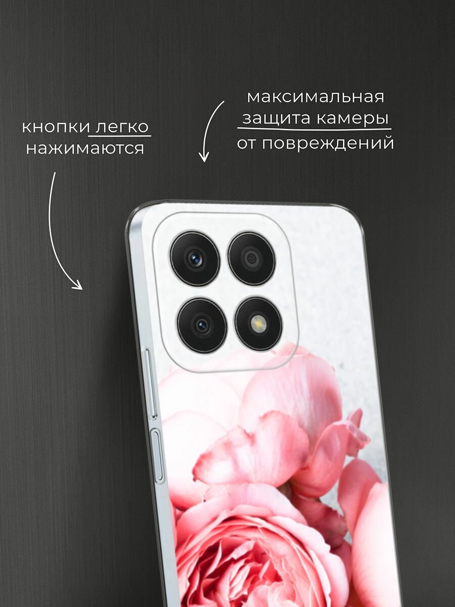 Силиконовый чехол на Honor X8A / Хонор X8A с принтом "Пионы на белом" — фото 1