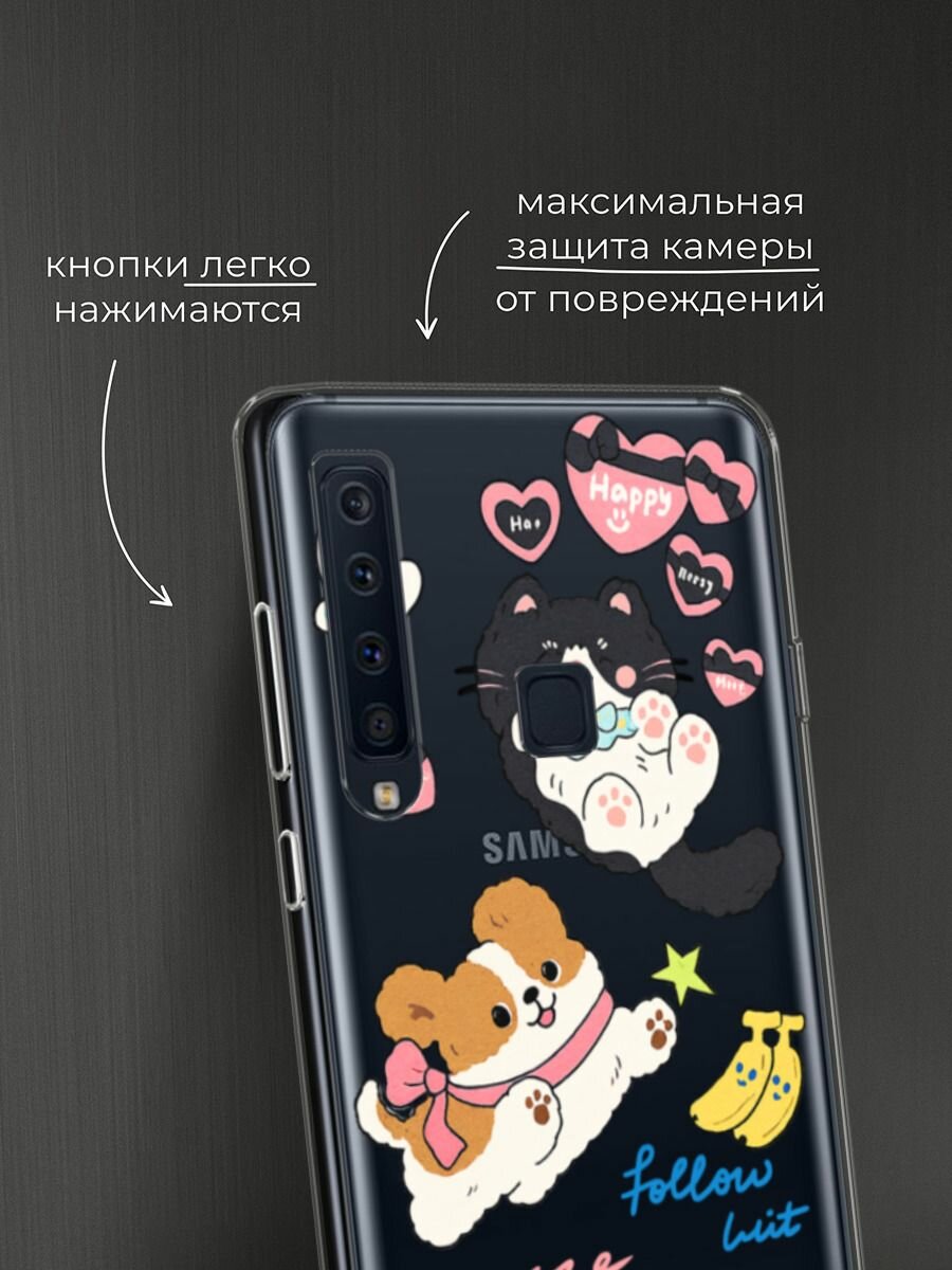 Чехол на Samsung Galaxy A9 2018 / Самсунг Галакси А9 2018 с принтом "Кудрявые животные", прозрачный — фото 1