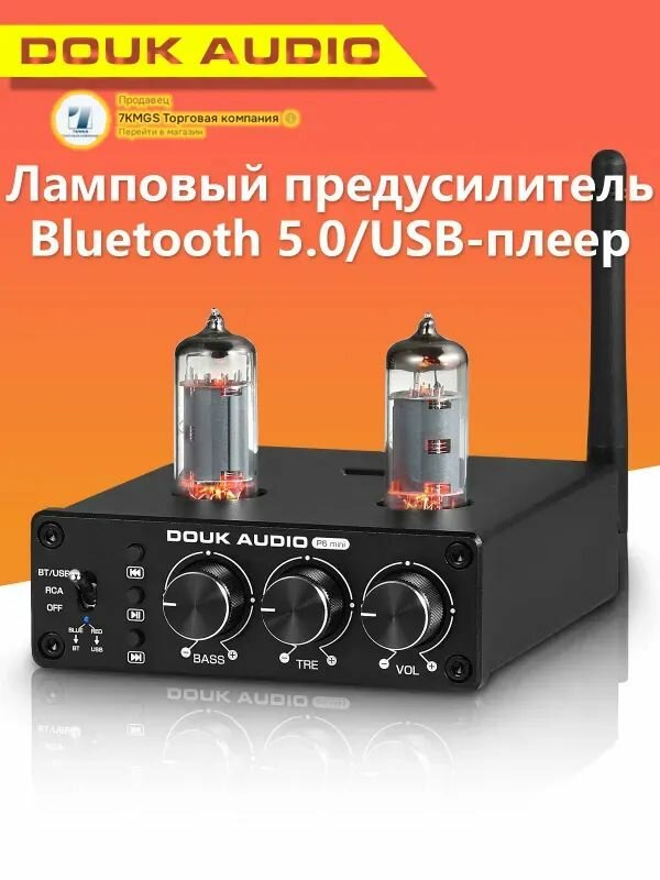 Douk Audio P6 MINI HiFi Bluetooth 5.0 ламповый предусилитель динамик-ресивер USB-плеер