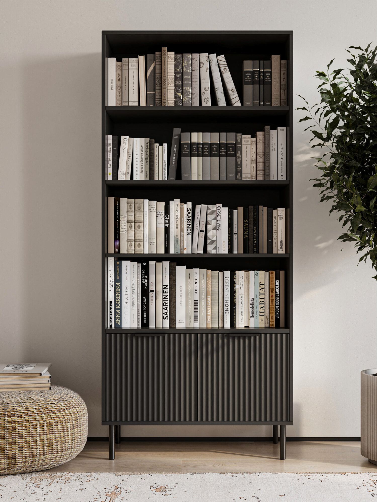 Шкаф книжный напольный на ножках BORDO Raenyra, 188*80*40 см, графит