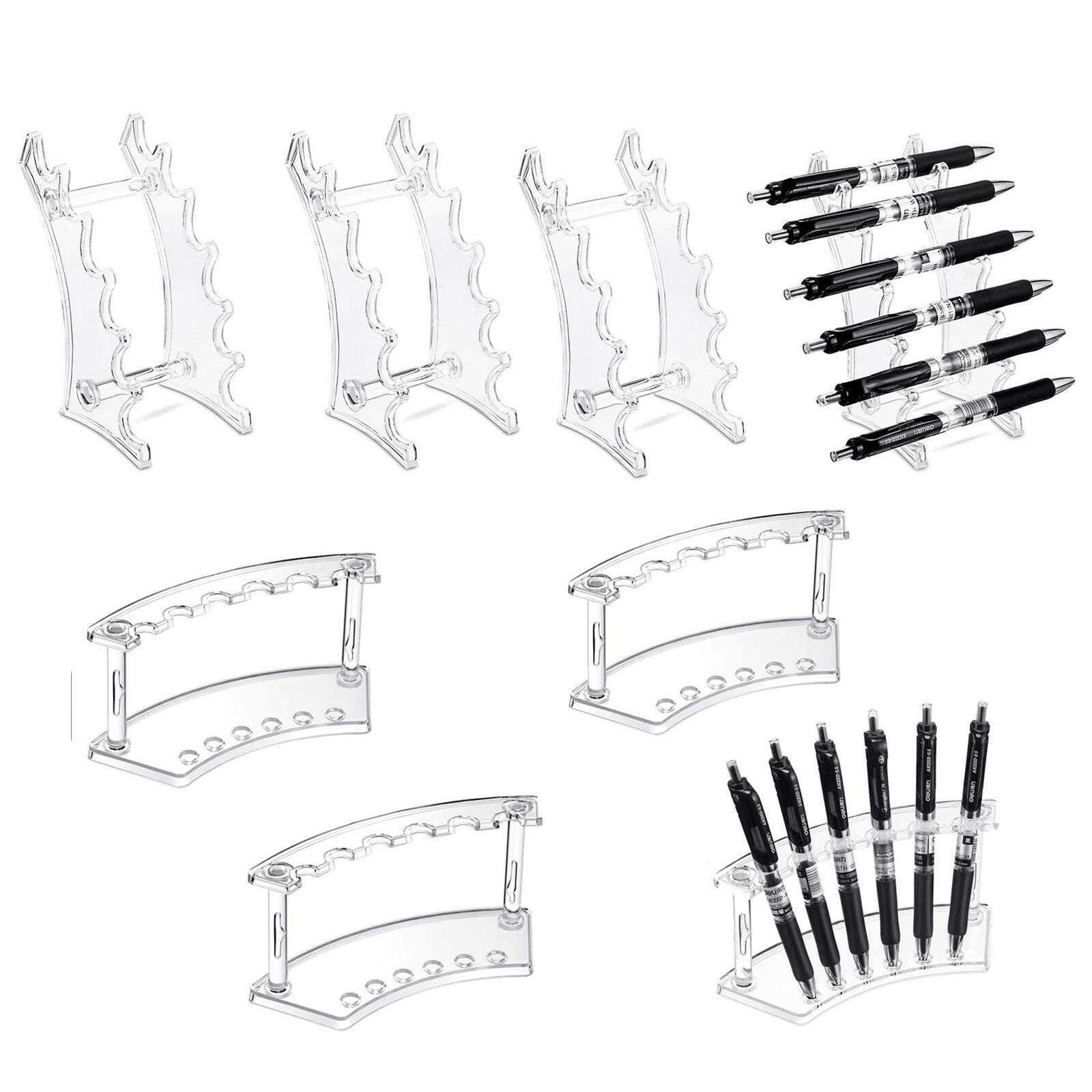 Набор из 8 шт. Подставок для отображения ручек Пластиковые держатели для ручек Подставки для отображения ручек с 6 слотами Подставки для бровевых карандашей Стойки для кистей для макияжа Органайзеры для дома школы и офиса Материал: Пластик Цвет: Черный