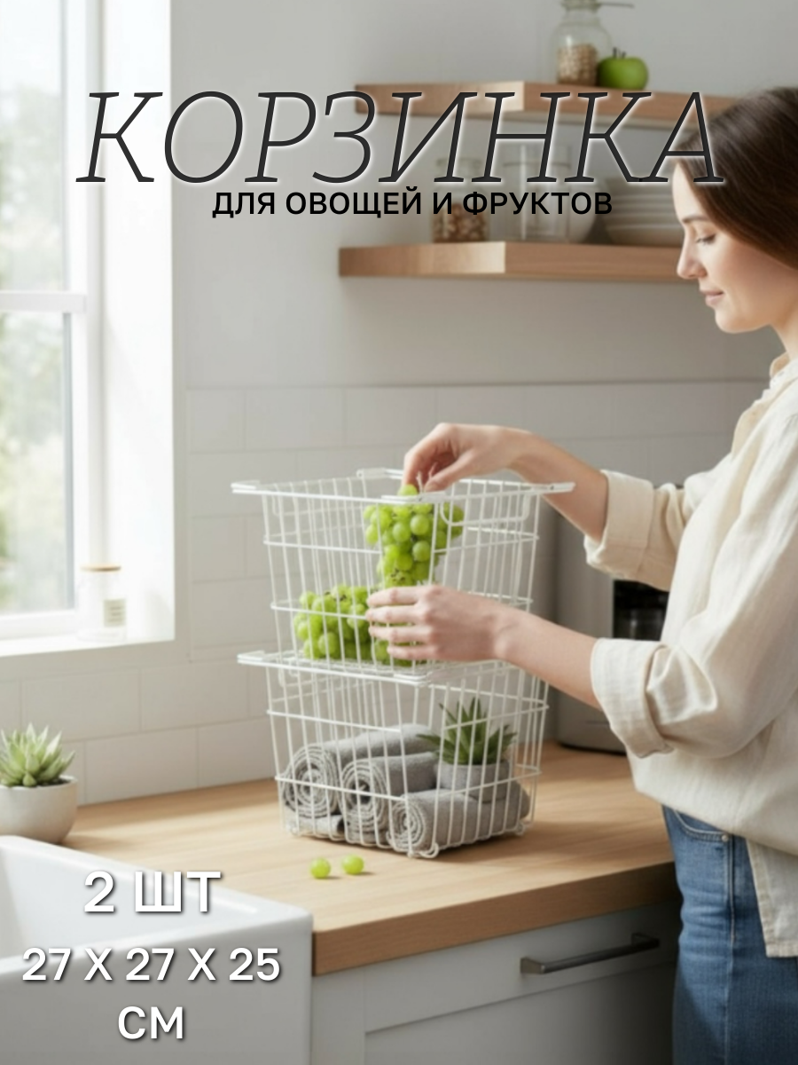 Органайзер для хранения, для овощей, для фруктов, MAGS EASY-SYSTEM 26,5x27x25см, 2шт, с кармашками, металлические