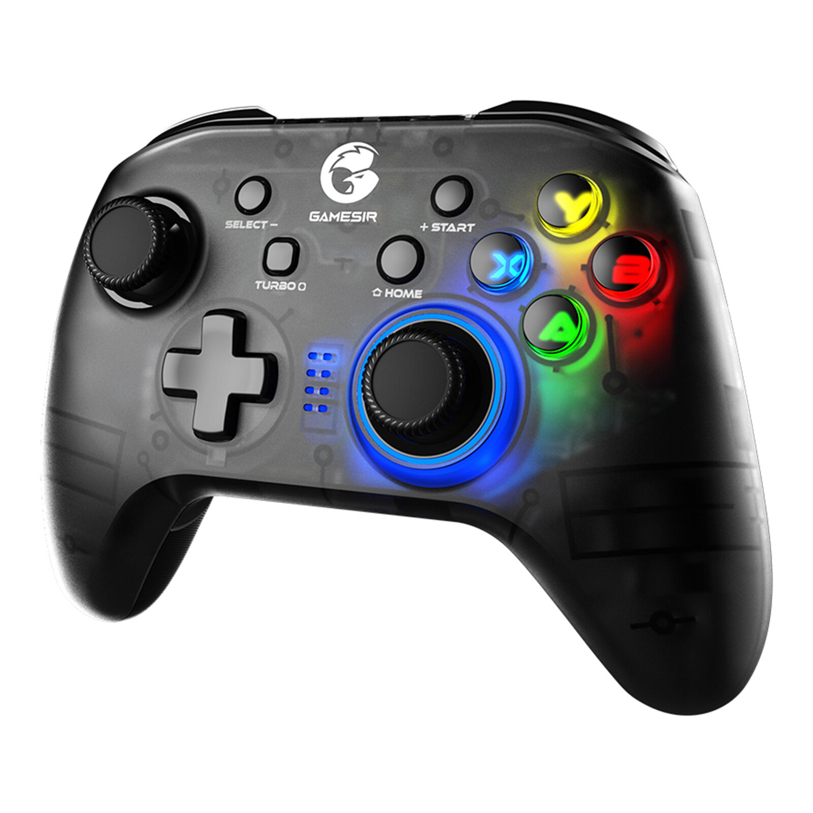 T4 pro Gaming Controller Wireless Gamepad с LED Backlight для Windows 7 8 10 PC iOS Android Nintendo Switch, Translucent black, 3.7V 600mAh, Зарядное время 30min, Рабочее время 120min, Размер 142*99*56mm, Платформы: Wired PC, 2.4G wireless PC Android, BT