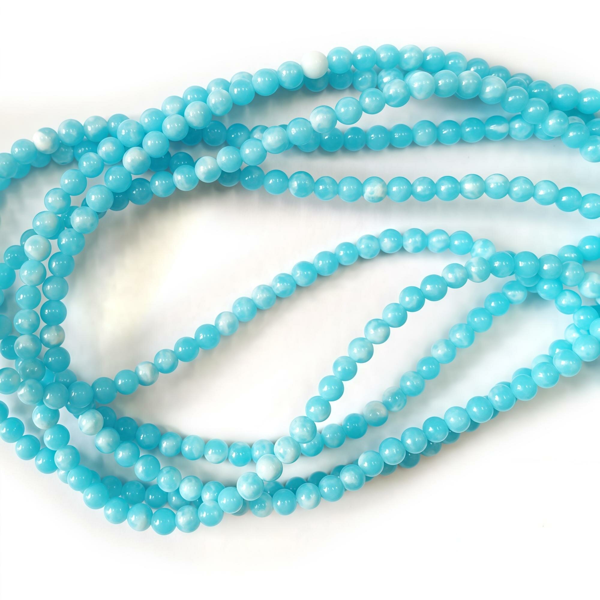 Бусины каменные, яшма голубая (имитация), 4мм, 95 шт, низка