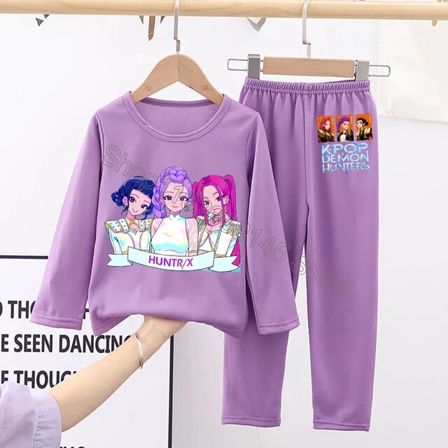 Детская пижама K-Pop «Охотники на демонов», милая ночная рубашка с рисунком мультяшных персонажей для девочек, одежда для отдыха Kawaii, осенняя детская одежда, Размер:100