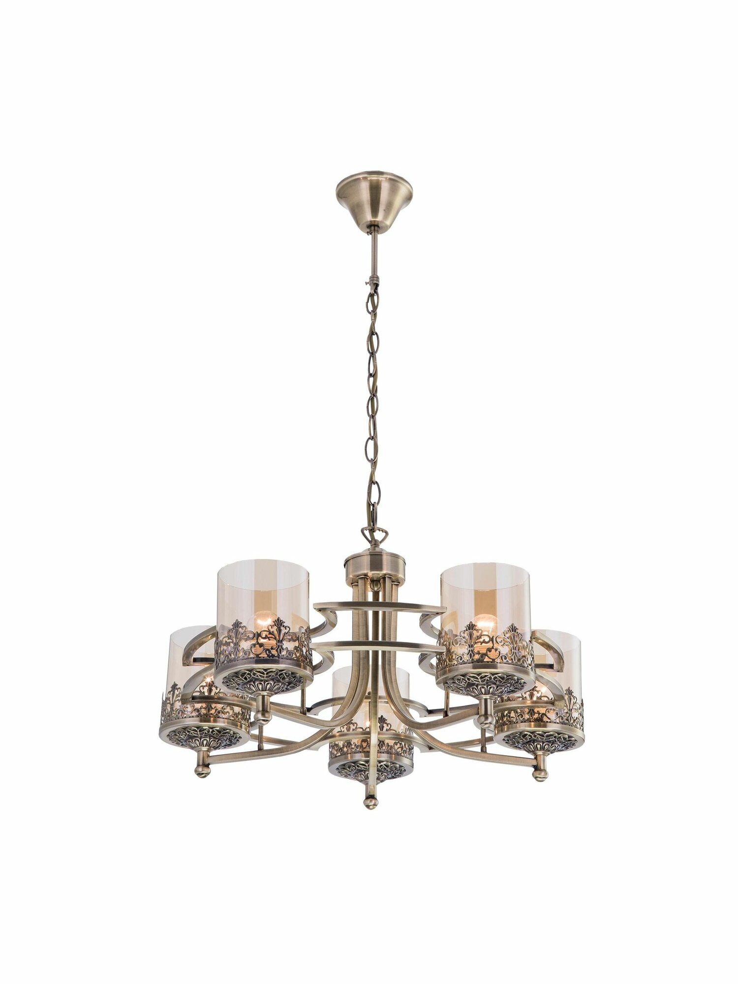 Люстра Citilux Ориент CL464153, классическая подвесная люстра на 5 рожков, бронзовый металл, плафоны цвета шампань