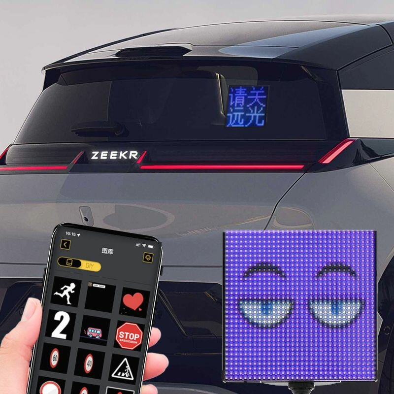 Светодиодный дисплей на заднем стекле автомобиля, программируемая светодиодная панель,1,130*130, черный/ET