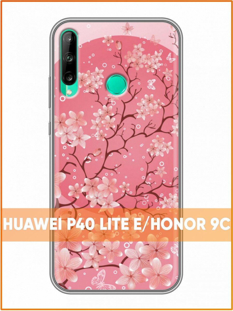 Чехол для Huawei P40 Lite E с принтом Цветение сакуры на розовом фоне (Хуавей П40 Лайт Е)