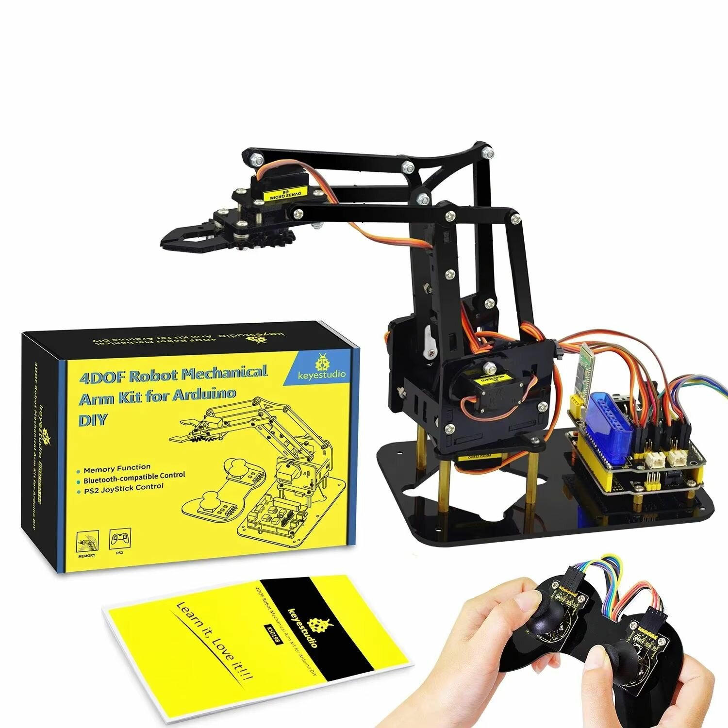 Набор для сборки акриловой руки робота 4DOF для Arduino, DIY электроника с четырьмя сервоприводами и джойстиками для STEM обучения, школьных и домашних проектов
