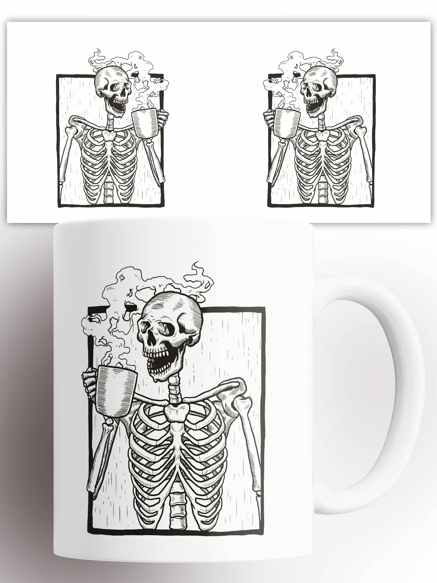 Кружка с принтом "Скелет с кружкой"330 мл