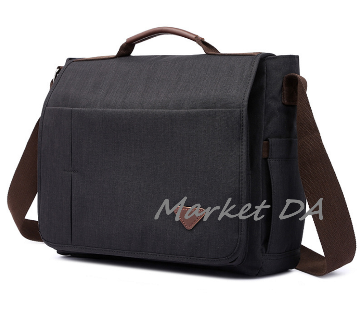 Сумка портфель на ремне через плечо с ручкой, Черный, с отделением для ноутбука 15", планшета