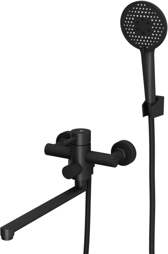 Смеситель для ванны Rush Melos SUS1101-51Black универсальный, с душевым гарнитуром, черный матовый
