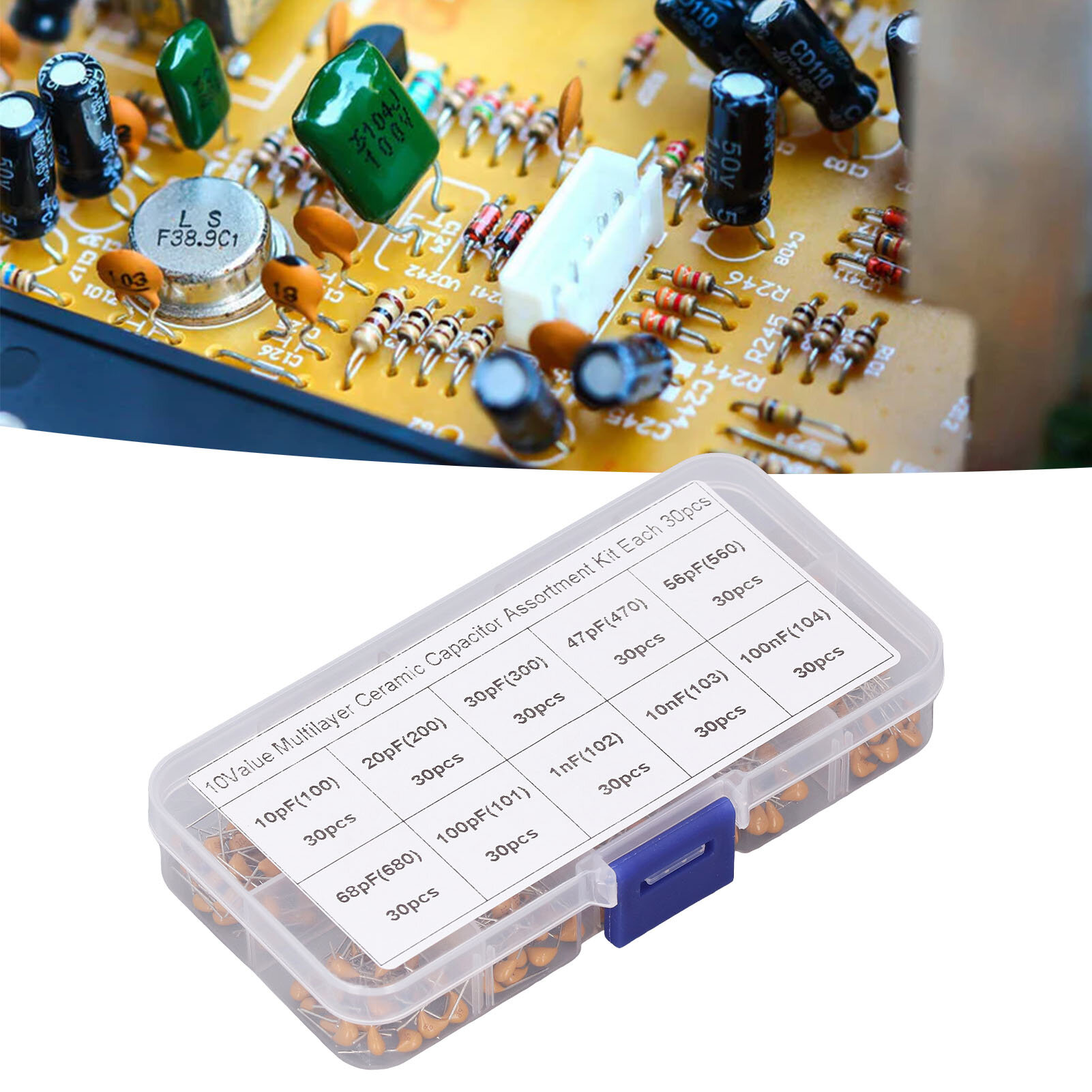 300PCS Monolithic Ceramic Capacitor Capacitance Stabilization Chip Assortment Kit 10PF to 100NF — фото 1