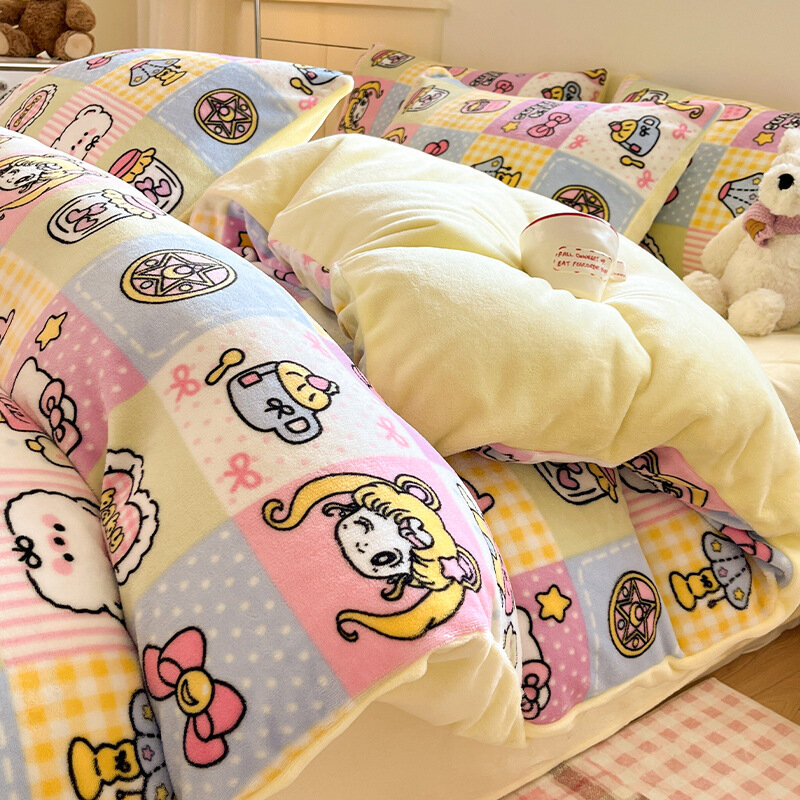 Комплект постельного белья из молочного флиса (4 предмета), простыни и пододеяльник из утолщенного кораллового флиса, зимний флисовый пододеяльник из трех предметов,150*200cm