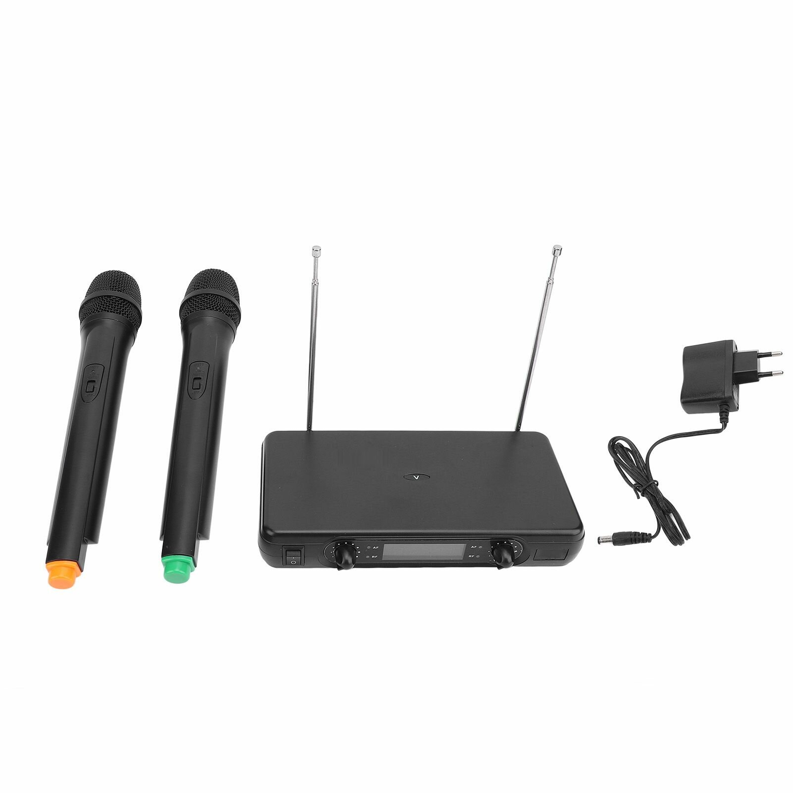 Двойная беспроводная микрофонная система со светодиодным дисплеем, приемник, портативная микрофонная система VHF, вилка европейского стандарта 110 240 В