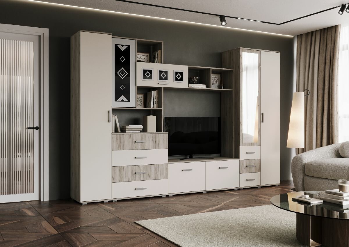 Комплект мебели для гостиной Белла, композиция 2 (Кашемир, Дуб Крафт серый)