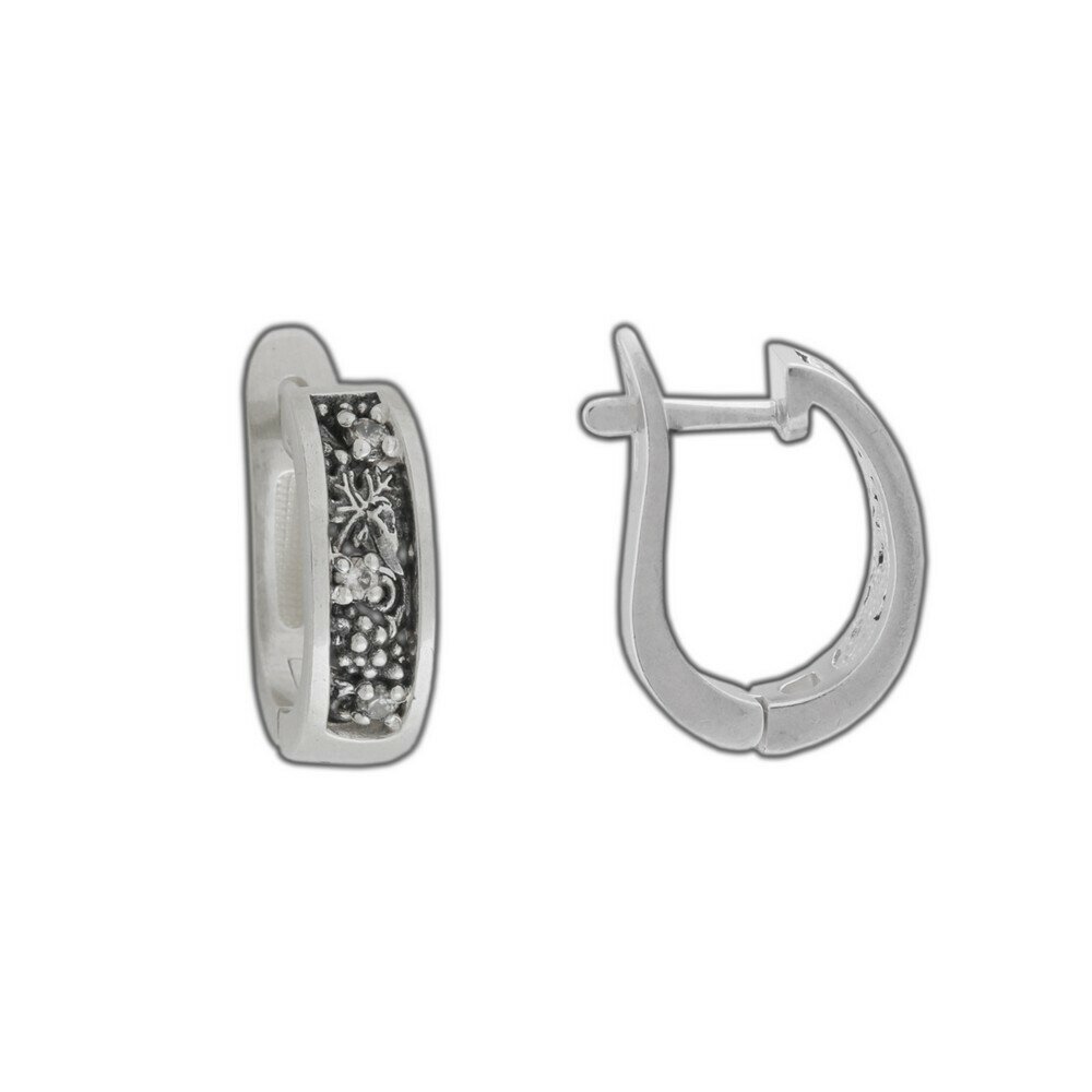 Серьги, серебро, 925 проба, чернение, фианит