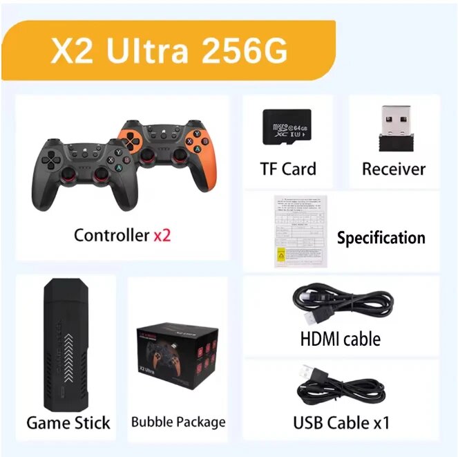 X2 Ultra Game Stick портативная игровая консоль 256 ГБ 60000+ игр 256GB