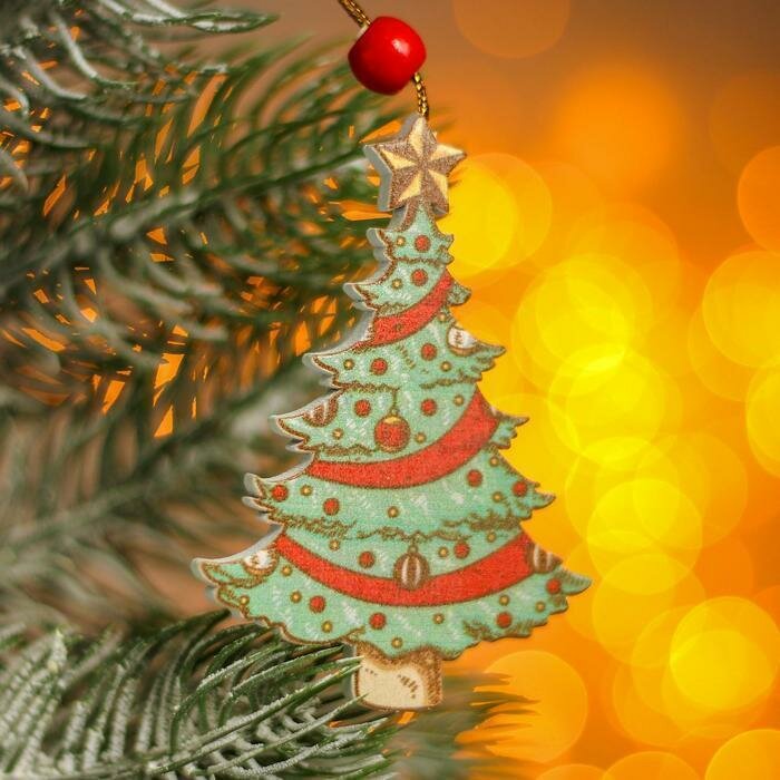 !09 Подвеска новогодняя (набор 4 штуки) «Елка» 13 х 7 х 0,5 см.