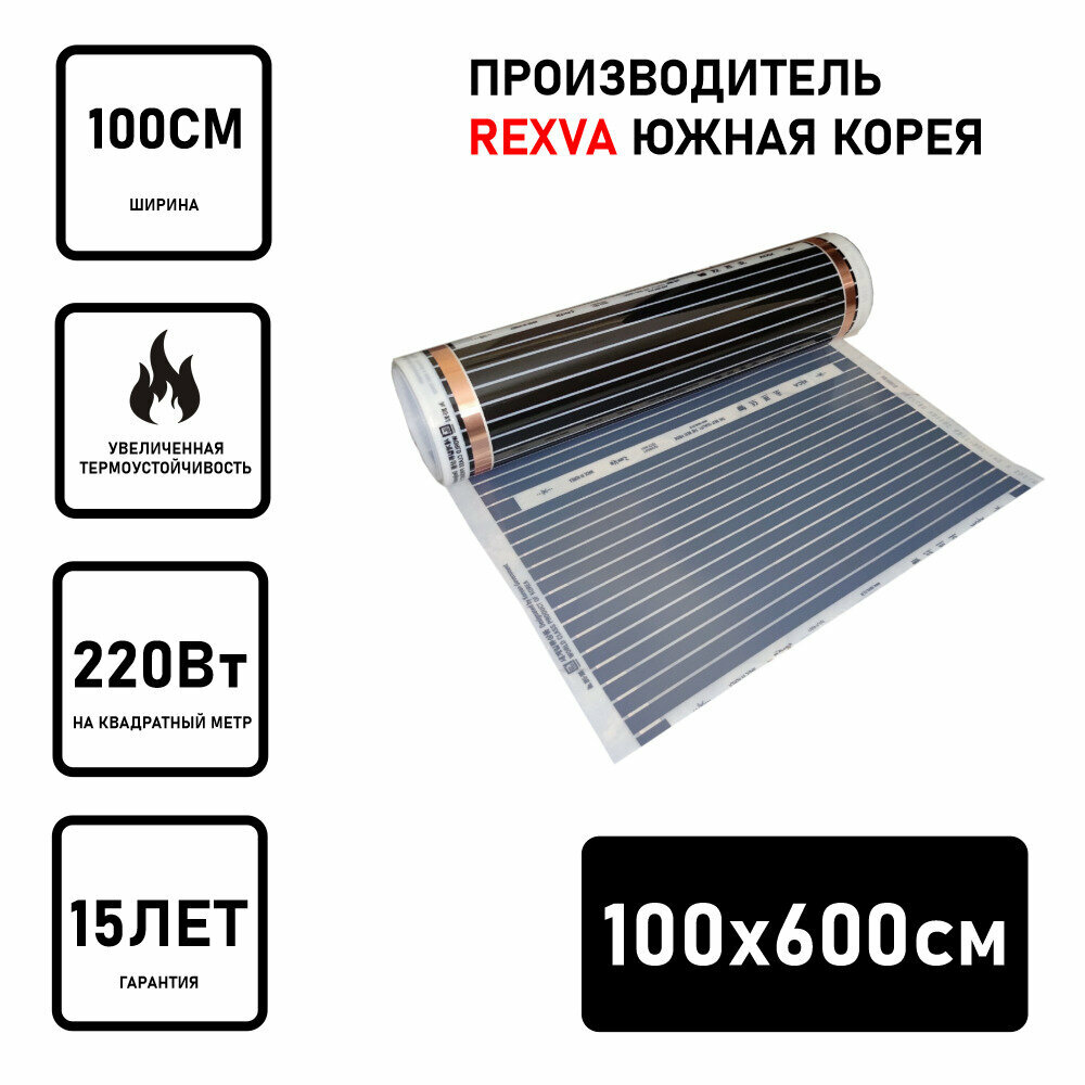 Инфракрасный теплый пол, ширина 100см-600см(6кв. м.)