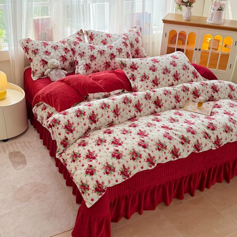 Комплект простыней из утолщенного молочного флиса категории А (4 предмета), зимняя флисовая простыня и пододеяльник, комплект постельного белья из детского флиса из трех предметов,220*240cm