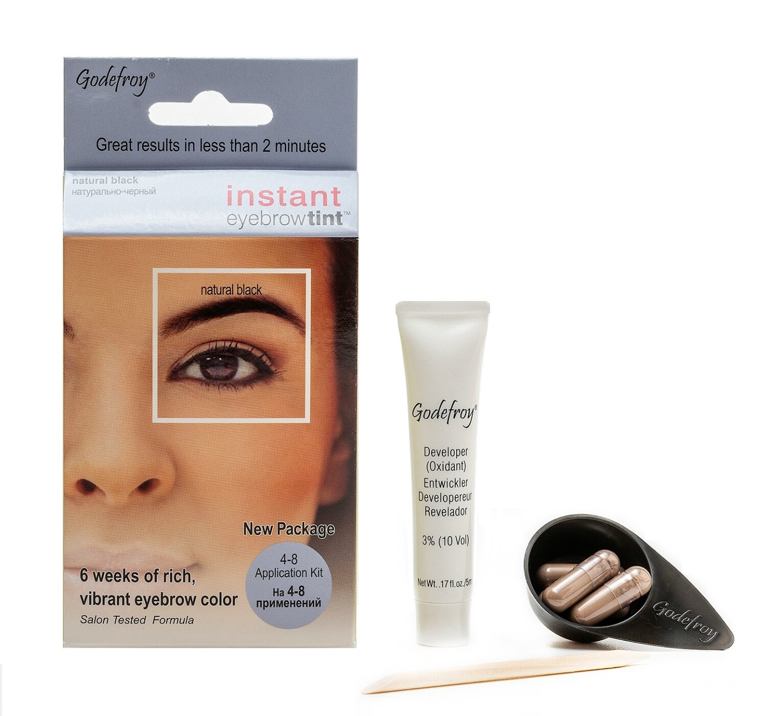 Краска-хна GODEFROY EyebrowTint в капсулах для бровей с эффектом татуажа, черный / 4 шт
