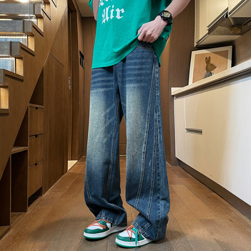 Слим тапер KLQ Круто Новые широкие прямые KLQ мужские широкие штаны повседневные стирка длинные брюки, Размер_XL