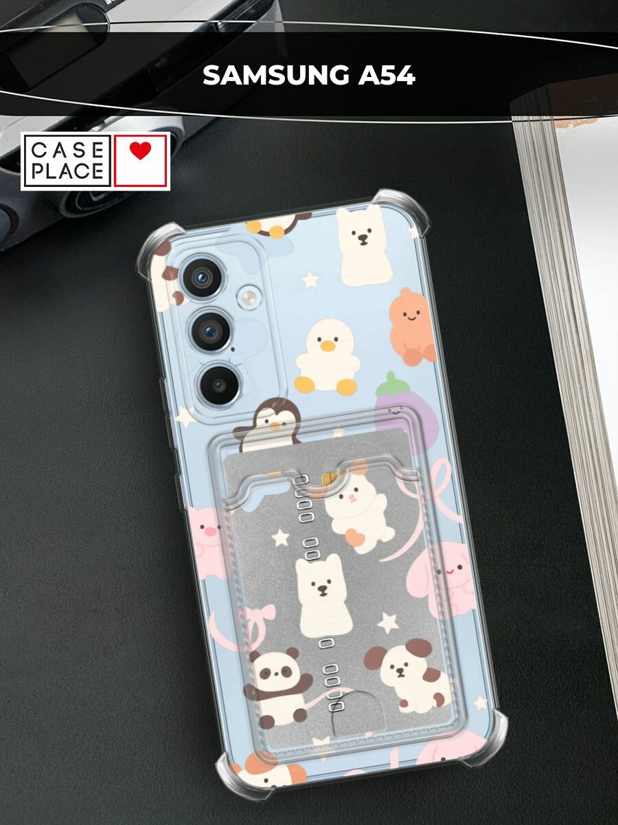 Чехол на Samsung Galaxy A54 5G (Самсунг Галакси А54 5G) с картой и принтом Детеныши животных паттерн