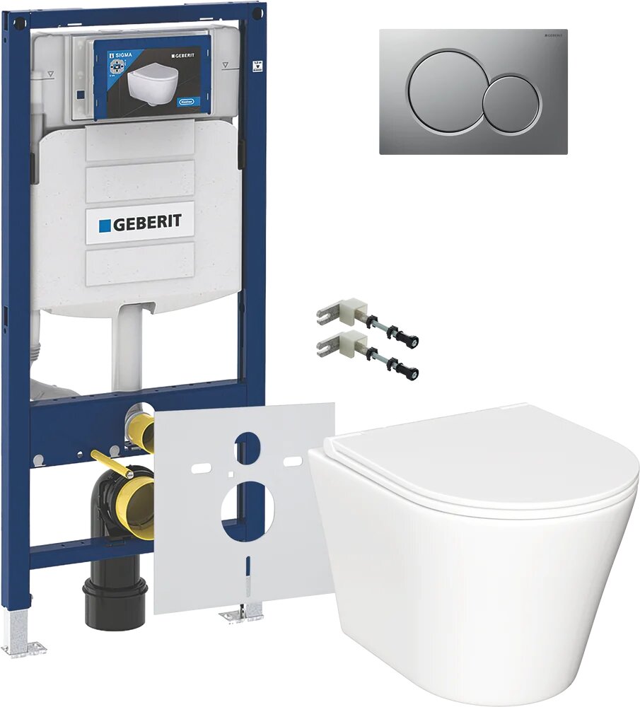 Комплект Унитаз подвесной Ceramicanova Forma CN3011 с микролифтом / Инсталляция Geberit Duofix UP 320 111.300.00.5 / Кнопка Sigma лакированная, матовый хром, Шумоизоляция