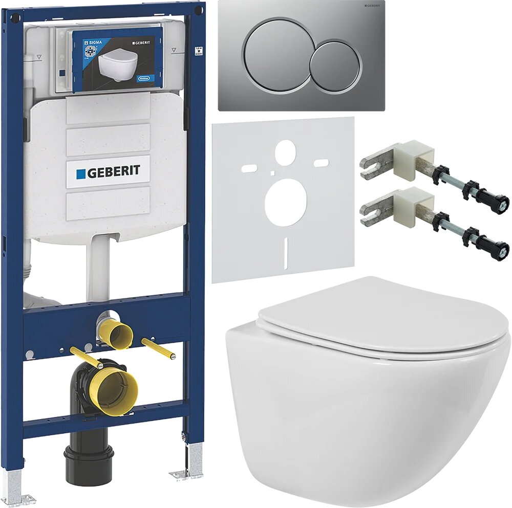 Комплект 6 в 1 Унитаз подвесной BelBagno Amanda BB051CHR безободковый / Сиденье BB051SC с микролифтом / Инсталляция Geberit Duofix UP 320 111.300.00.5 (111.950.00.6), Кнопка Sigma 01 115.770. JQ.5 цве