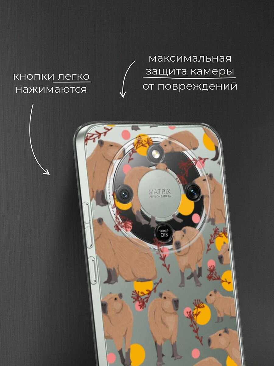 Чехол на Honor X9d / Хонор X9d с принтом Капибара паттерн, прозрачный — фото 1