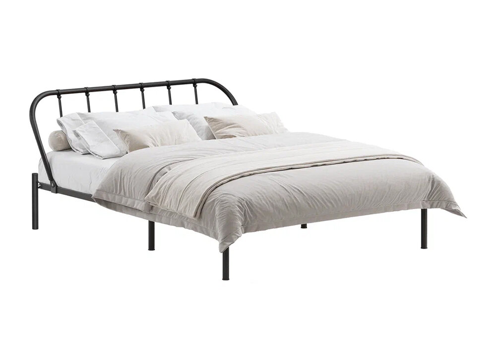 Кровать металлическая двуспальная Нонтон Мира, 140x200 см, ламели, черная