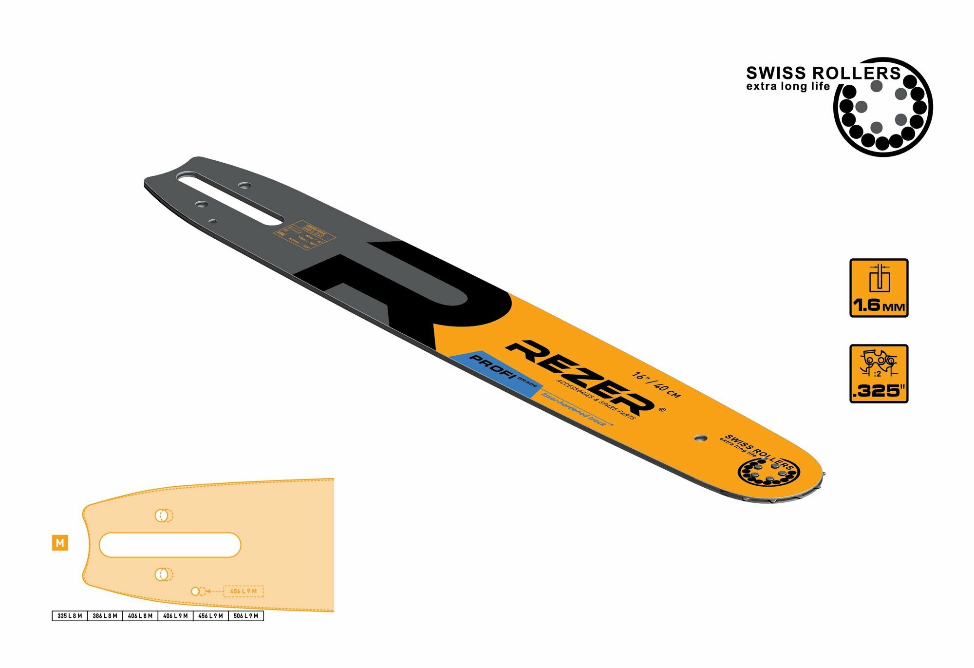 Шина REZER PROFI 406L8M 16" (40см), 0.325", 1,6мм, 67зв. (STIHL MS260)