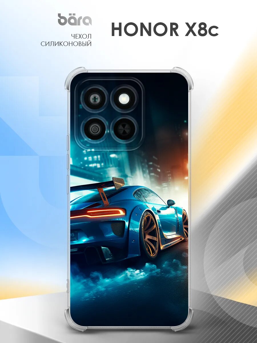 Чехол на Honor X8c / Хонор Х8с накладка, защита камеры и углов, прозрачный с рисунком