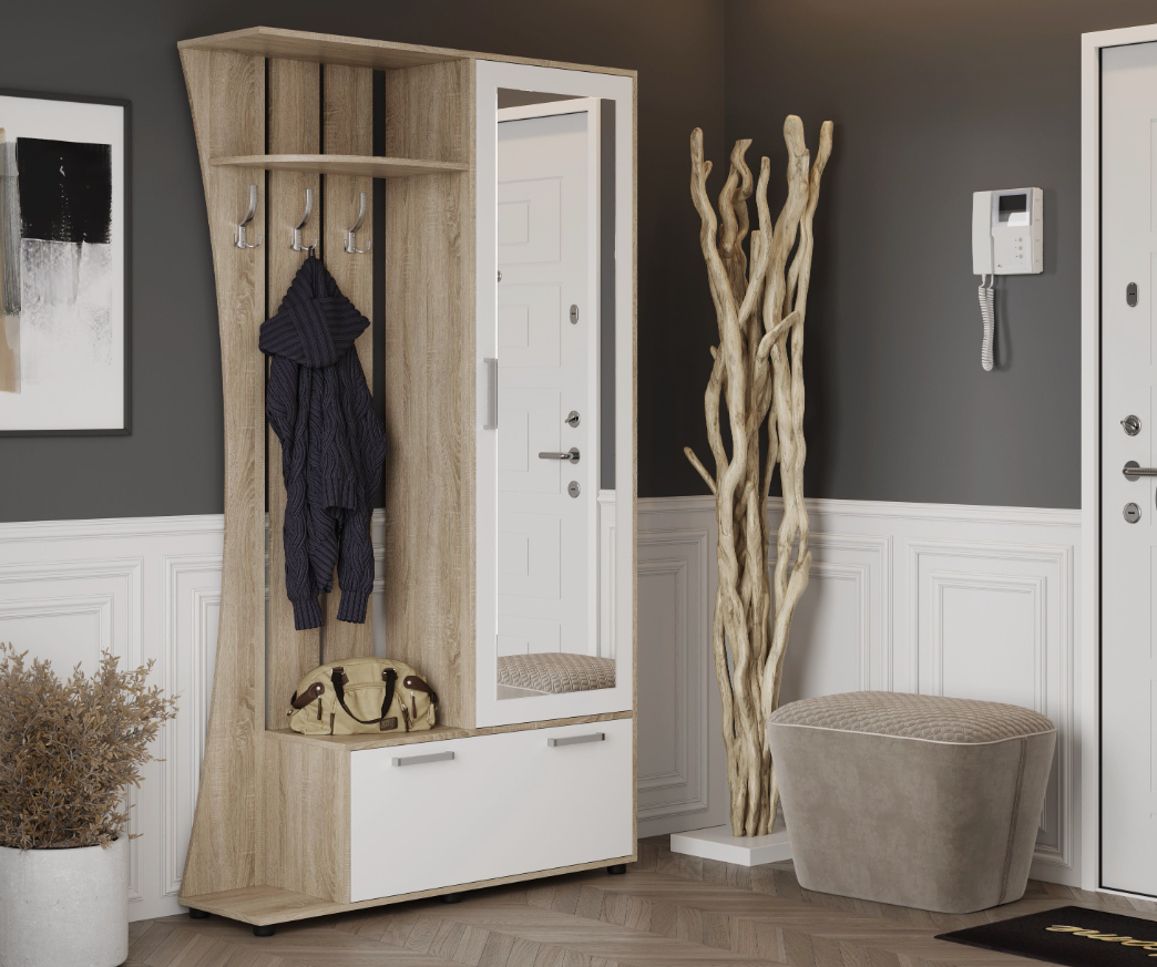 Прихожая стиль мебельная компания "Домино- 4(У)", Дуб сонома/Белый гладкий