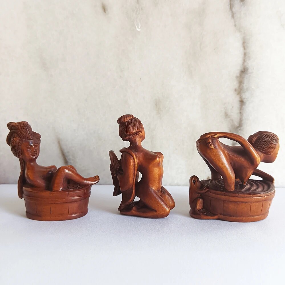 Ручной резной самшит Netsuke, фигурки женщин