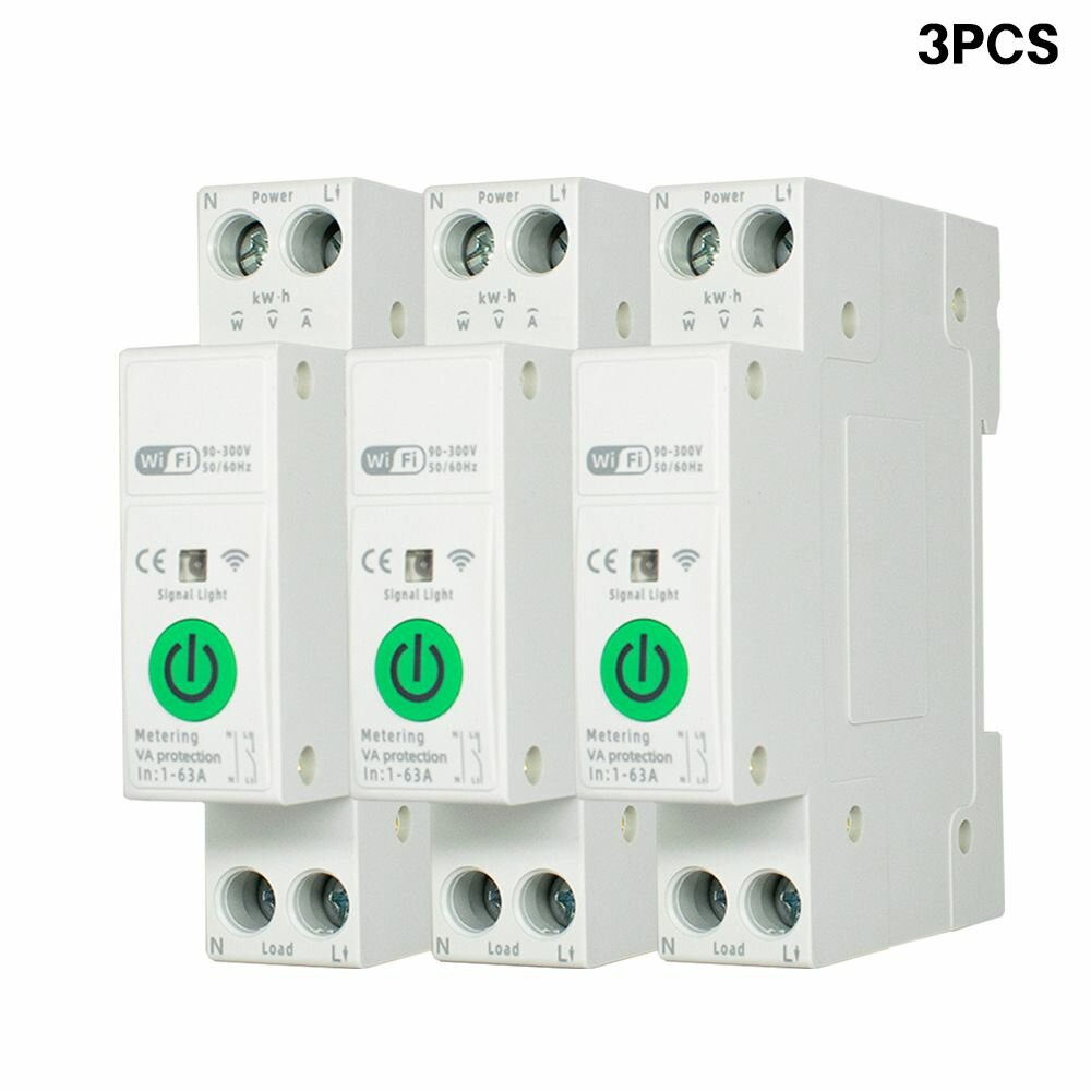 Умное реле-выключатель, автомат WiFi на DIN рейку 1-63A, счётчик электроэнергии, VA protection, защита по напряжению и току / Управление через Smart Home, Tuya Smart Breaker