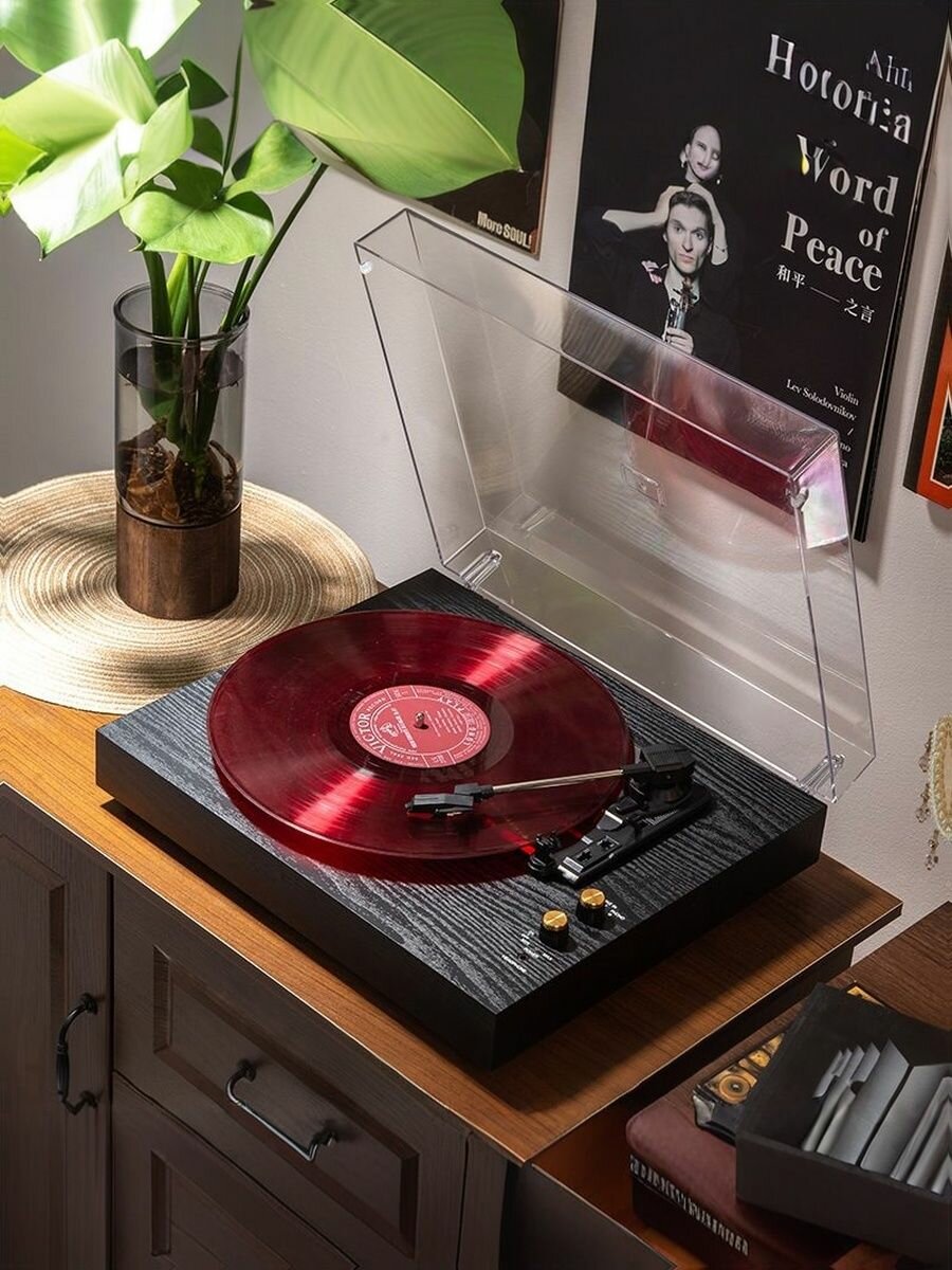 Виниловый проигрыватель EaseHaus YEARS, деревянный ретро граммофон, с динамиком, AUX/USB, подарочный