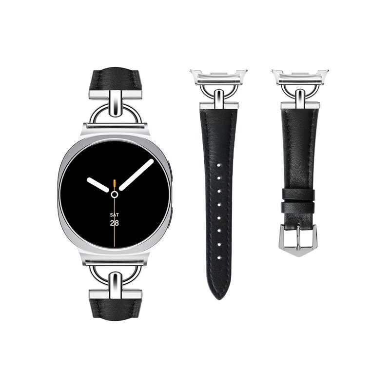 Кожаный ремешок для Samsung Galaxy Watch 8 Band 40 мм 44 мм / 8 Classic 46 мм, элегантный дизайнерский тонкий ремешок с металлической пряжкой D-образной формы,60, кожа, black,1,