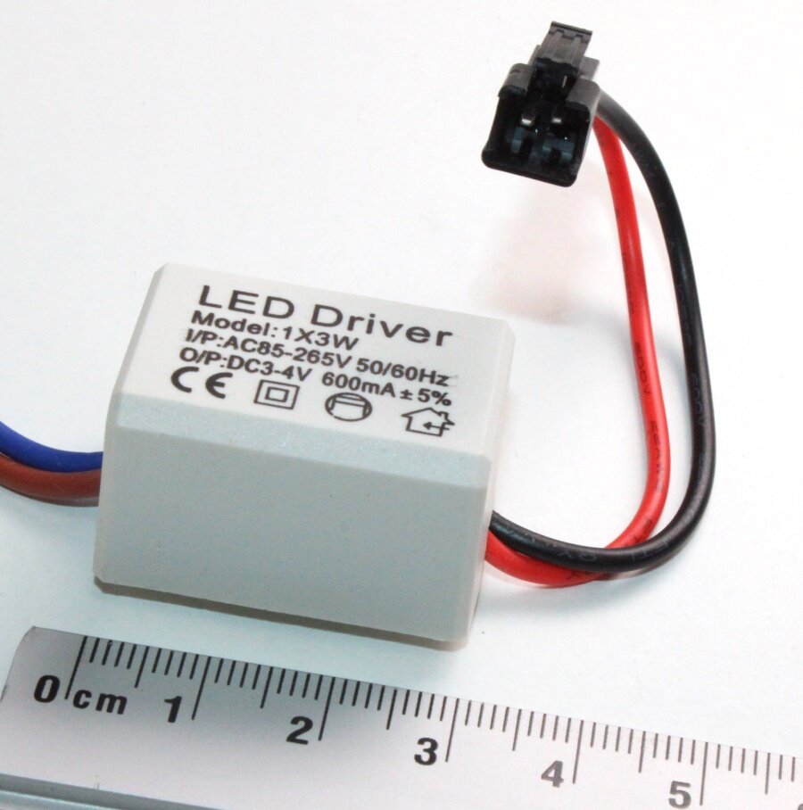 3-4VDC, 600mA, вх.85-265VAC, 3W LD1-1x3W, Драйвер тока, 85x38x22мм