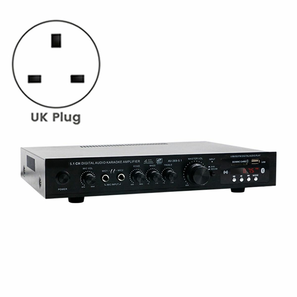 5.1-канальный усилитель HIFI, сабвуфер, мощный сценический домашний кинотеатр, Bluetooth-радио, наружная розетка, британская вилка