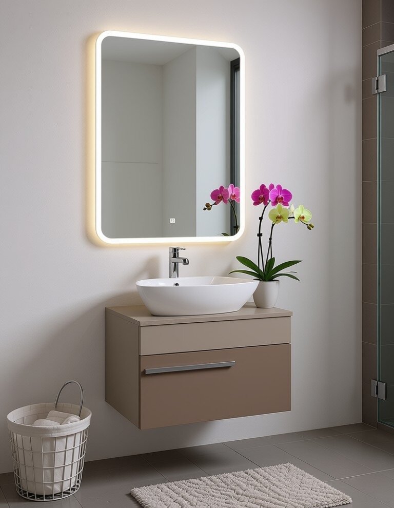 Мебель для ванной Вудлайн 65, розовый-бежевый, раковина Terzo, зеркало 60х80