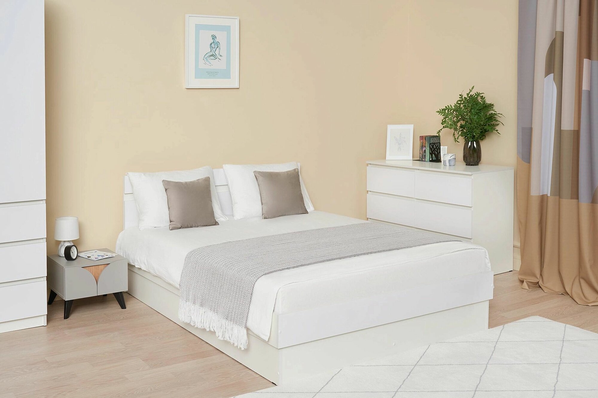 Челси Кровать 1,4м (Белый глянец, белый)