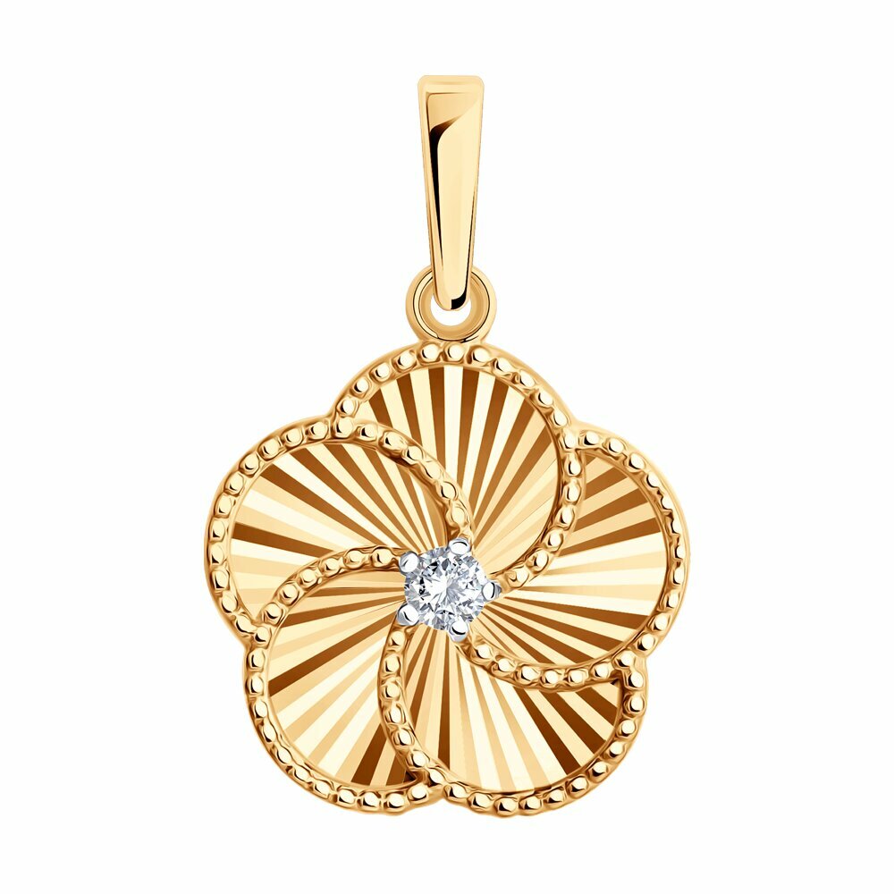 Подвеска, красное золото, 585 проба, фианит