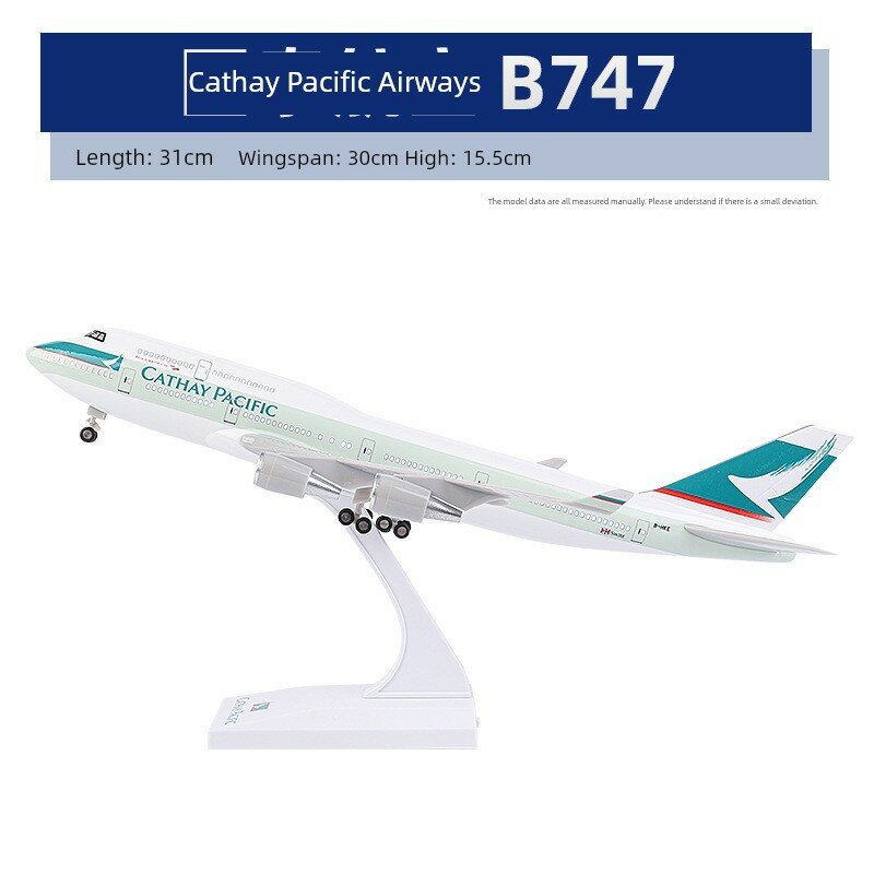 Модель самолета Boeing 747 30 см с колесами и подсветкой, логотип Cathay Pacific, игрушка-самолет для детей