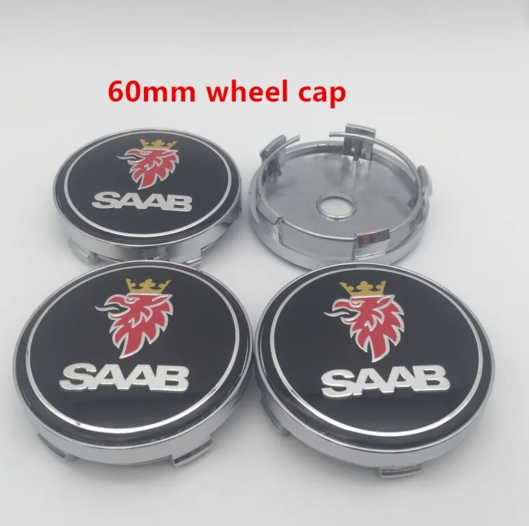 4 шт, 56 мм, 60 мм, 63 мм, 65 мм, 68 мм для Saab 9-3 9-5 9-2x 9-5x эмблема автомобиля, колпачки для центральной ступицы колес, крышки значков, Стайлинг автомобиля 60mm black cap 1