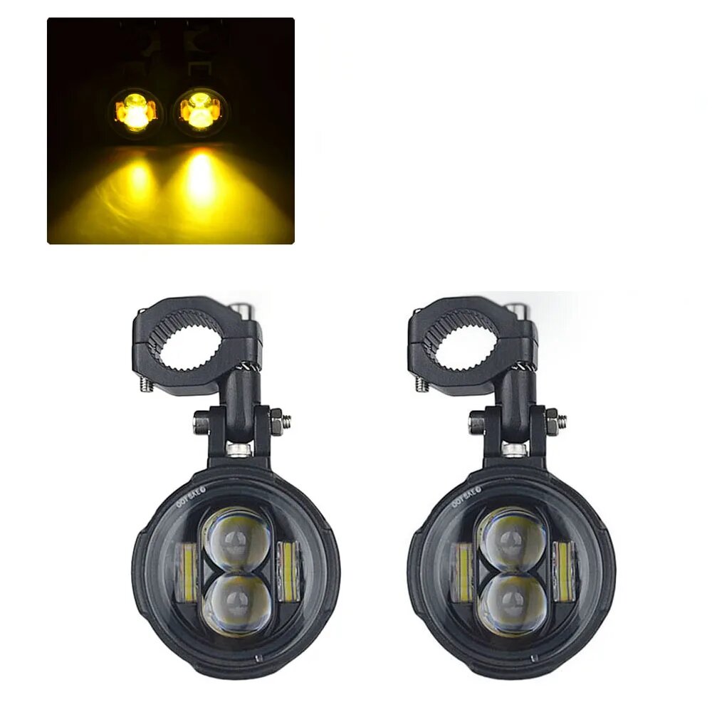 Универсальные мотоциклетные фары, светодиодные линзы проектора, мото-фара, противотуманные фары, фары дальнего света для мотоцикла, дополнительные лампы, прожекторы. yellow light