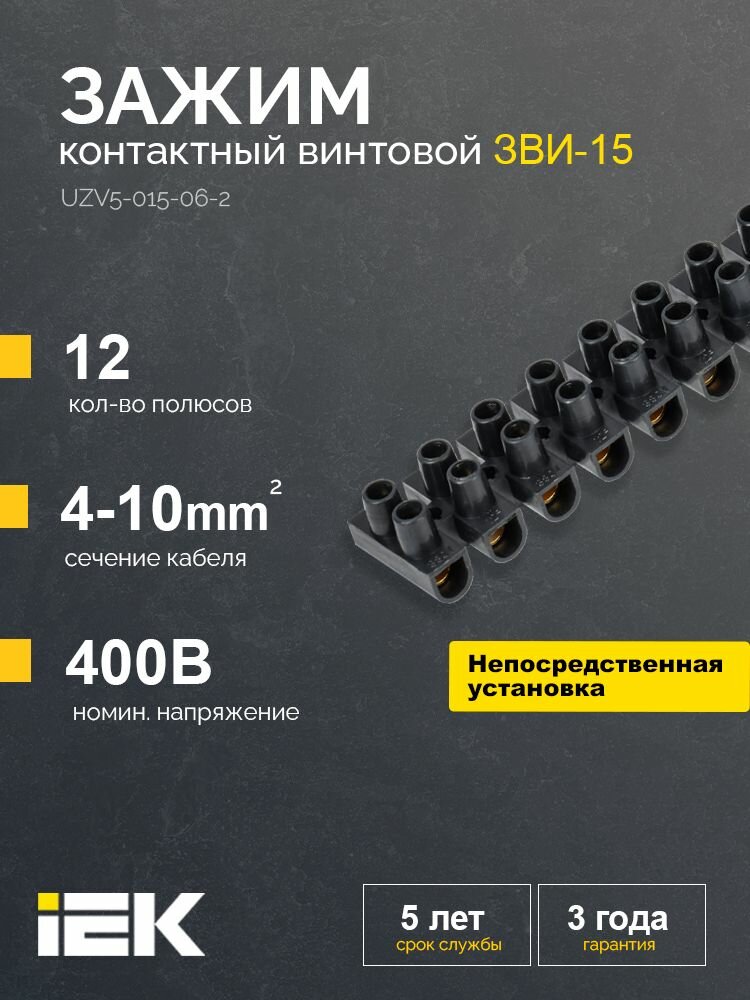 Зажим винтовой ЗВИ-15 н/г 4,0-10мм2 (2шт/блистер) черные IEK